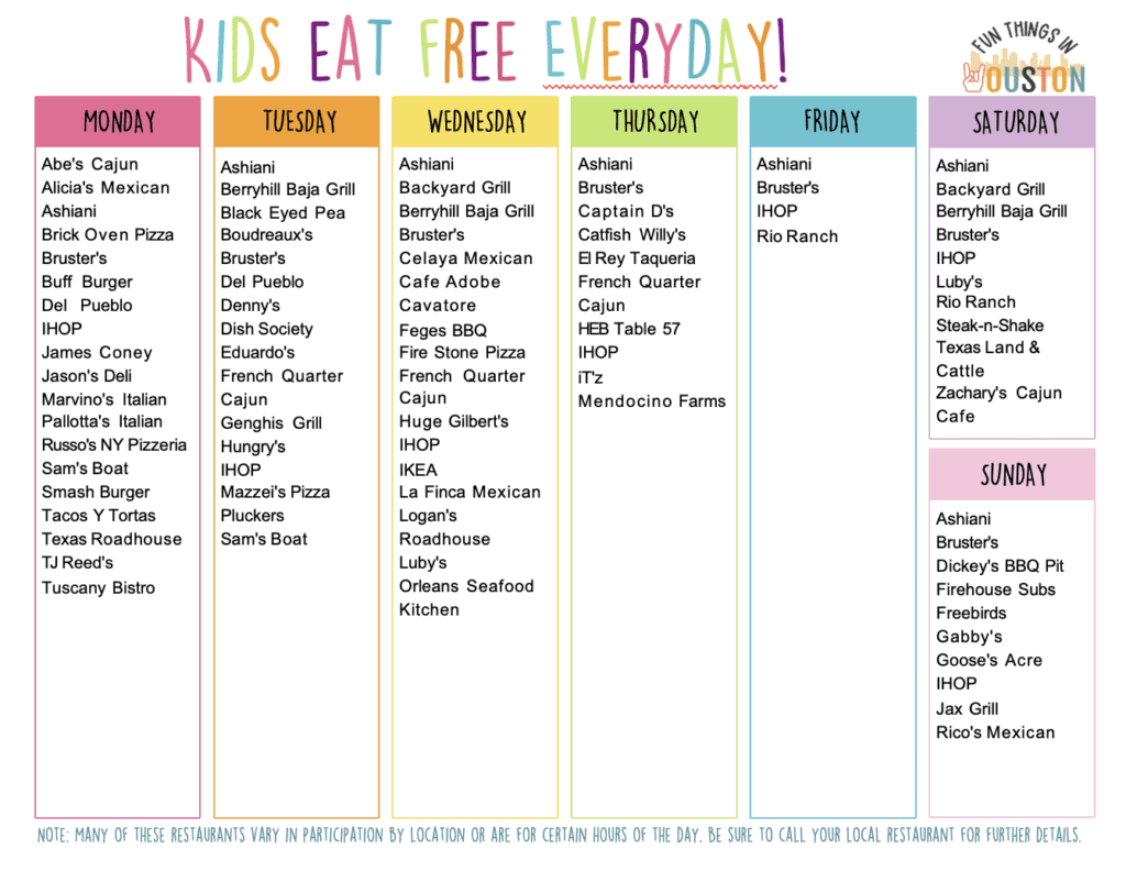 60+ Places Kids Eat Free in Houston - funthingsinhouston.com